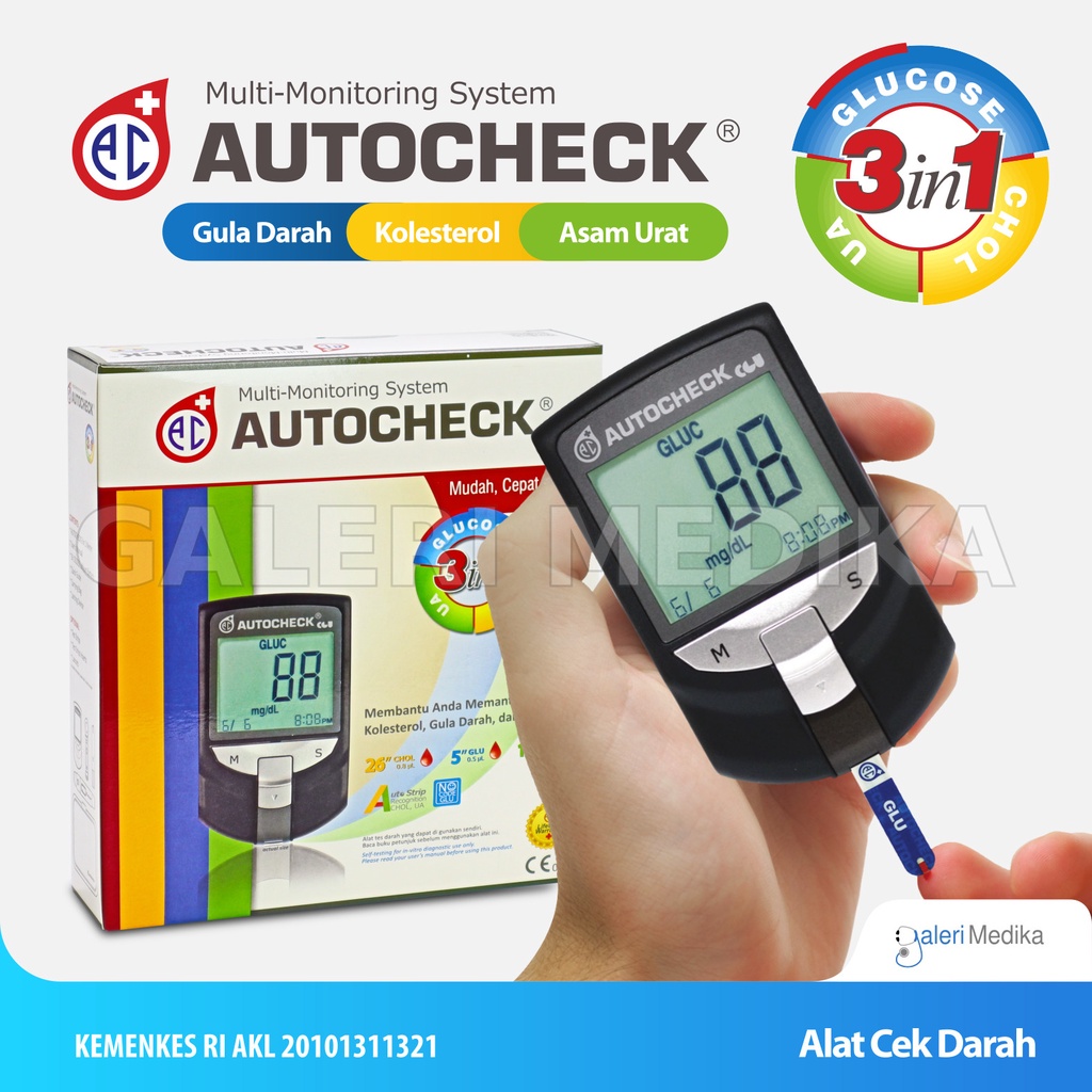 Jual Autocheck GCU 3 in 1 Alat Cek Kadar Gula Darah, Asam Urat ...
