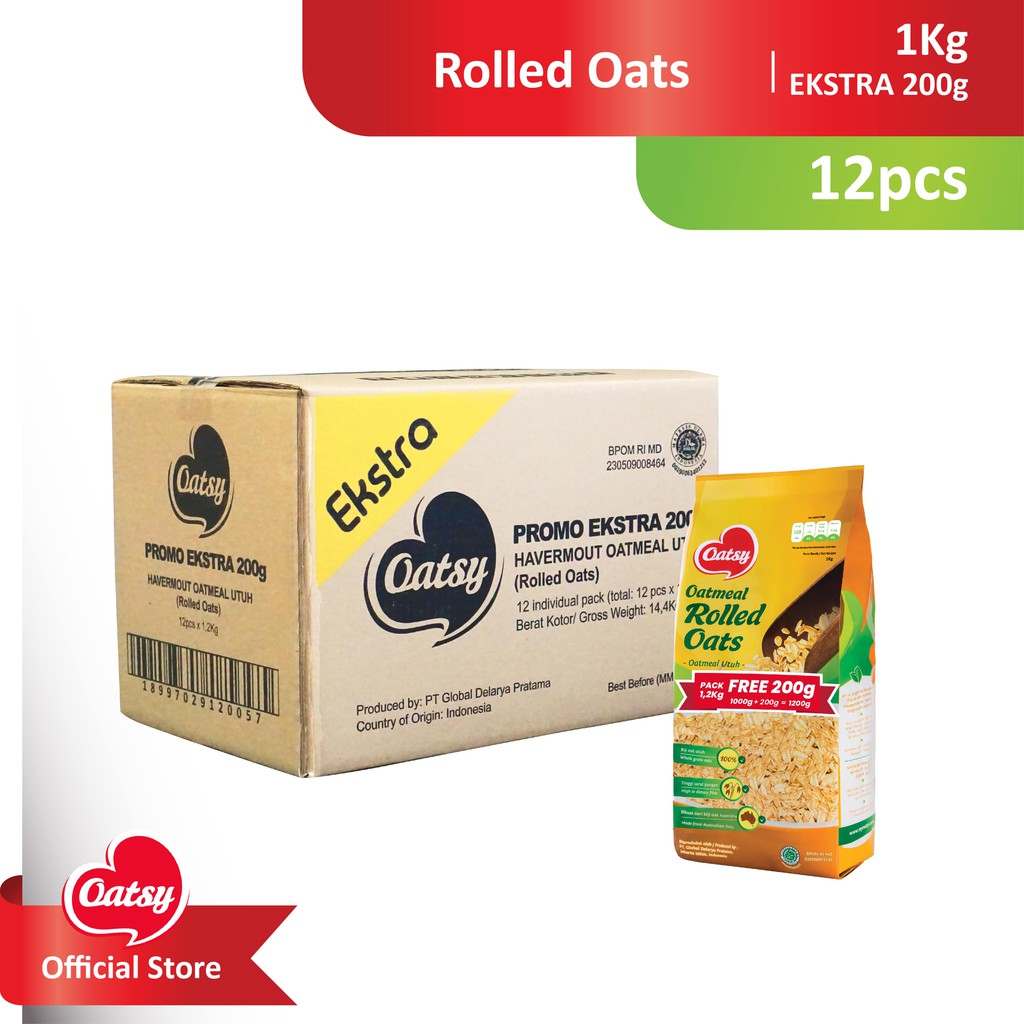 Jual OATSY Oatmeal Rolled Oats 1kg+200gr- (Carton Box) | Shopee Indonesia