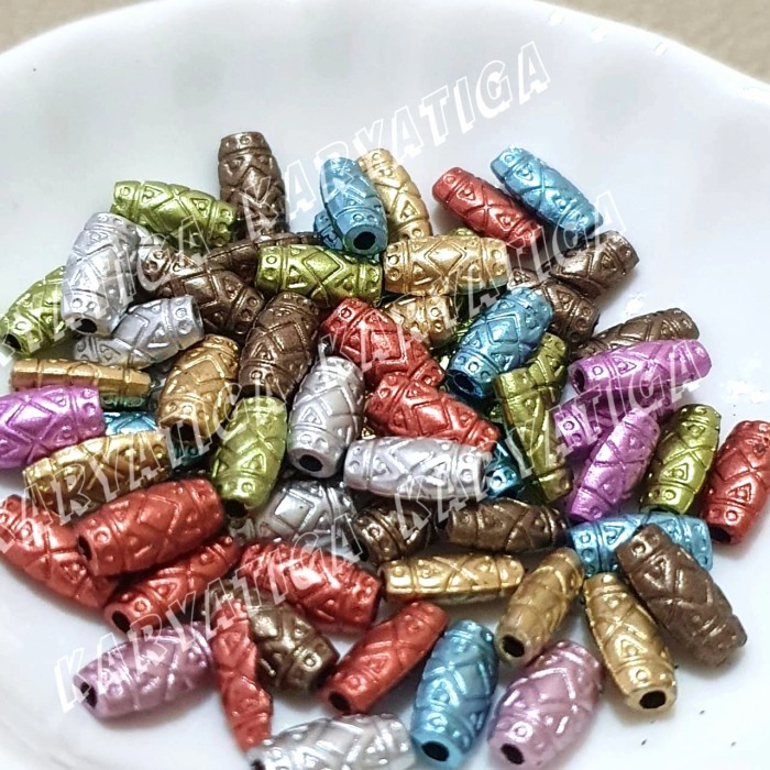 Jual Mote Manik Ukir Bentuk Barrel - Warna Mix (isi +/- 33 pcs ...