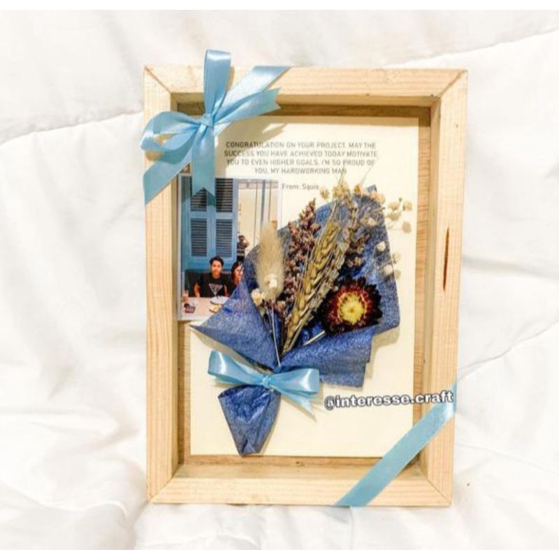 Jual Bingkai 3D kayu jati belanda + Bouquet bunga kering dengan kaca ...