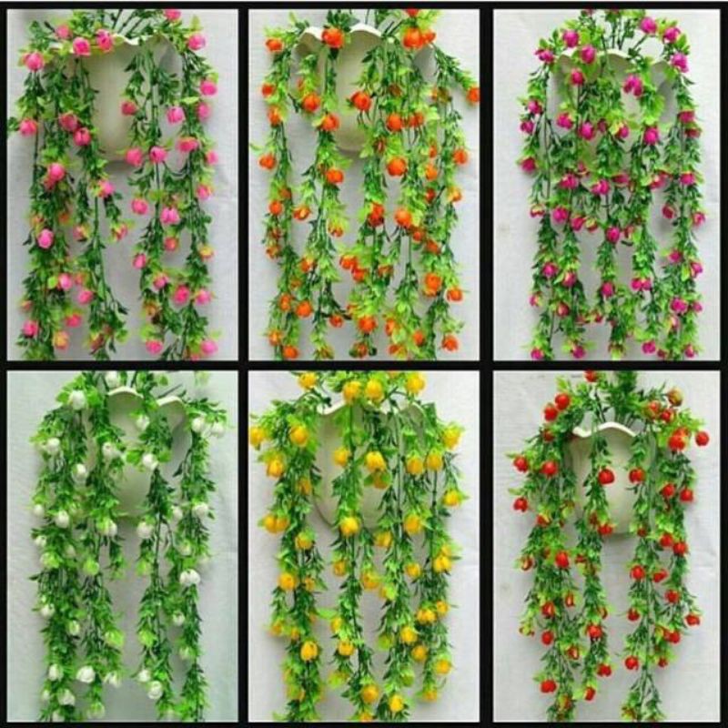 Jual Bunga rambat priti plastik dengan vas dinding artificial bunga ...
