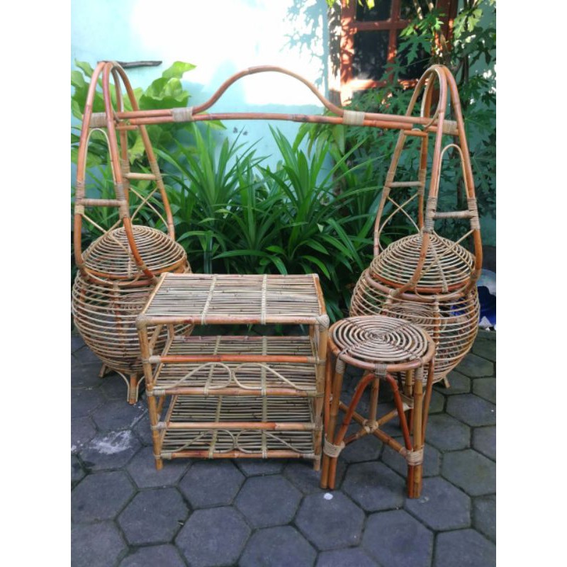 Jual Pikulan angkringan dawet GERAISURYA keranjang kerodong rotan set ...