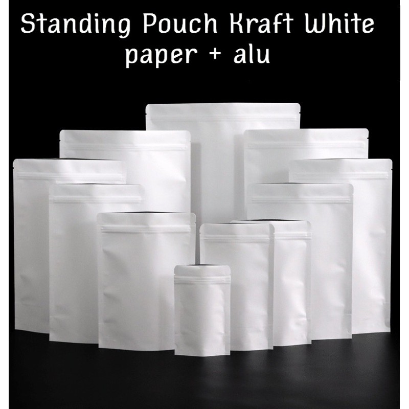 Jual STANDING POUCH KRAFT PUTIH KEMASAN KOPI ZIPLOCK PAPER | Shopee ...