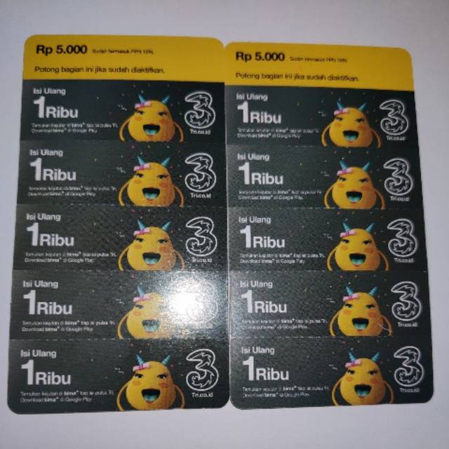 Jual Vocer voucer voucher gosok fisik tri 3 three seribu 1k 1000 isi ...