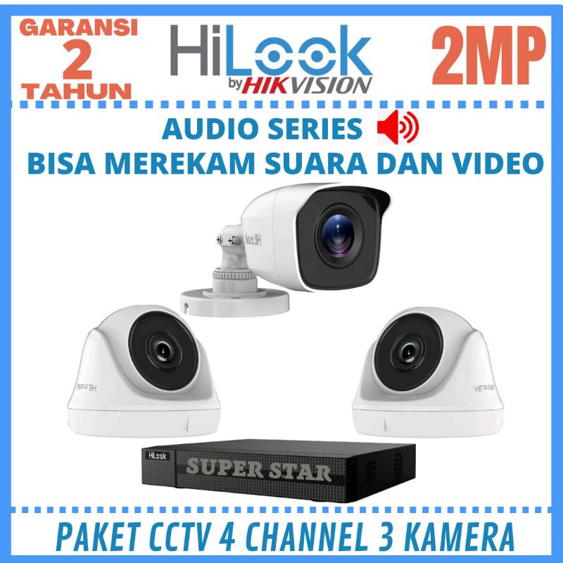 Jual PAKET CCTV HILOOK 2MP 4 CHANNEL 3 KAMERA AUDIO SERIES TAHAN PANAS DAN HUJAN | Shopee Indonesia