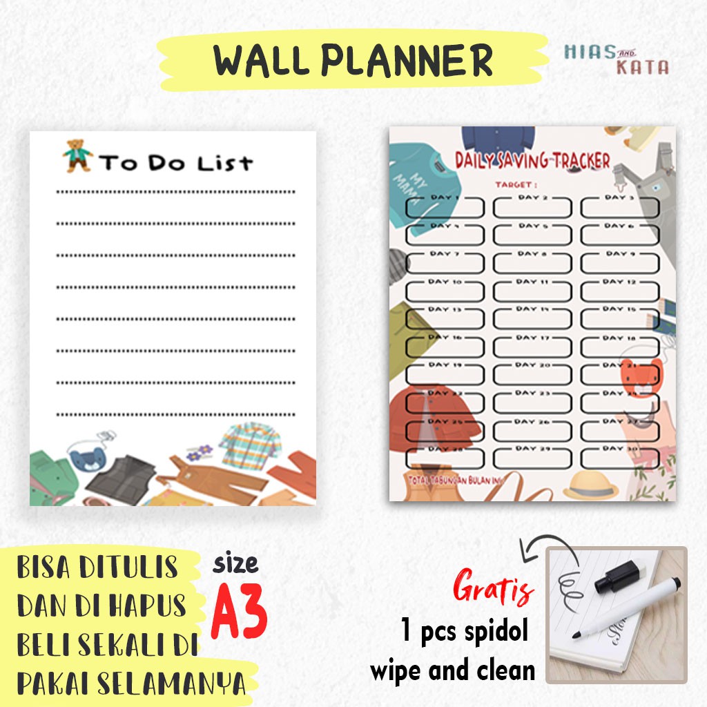 Jual Wall Planner board catatan menabung harian 2pcs (saving tracker ...