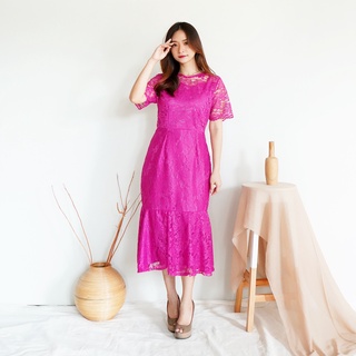 Jual (REALPICT) Midi Dress Pesta Kondangan / Dres Gereja Brukat HEYON bridesmaid | Shopee Indonesia