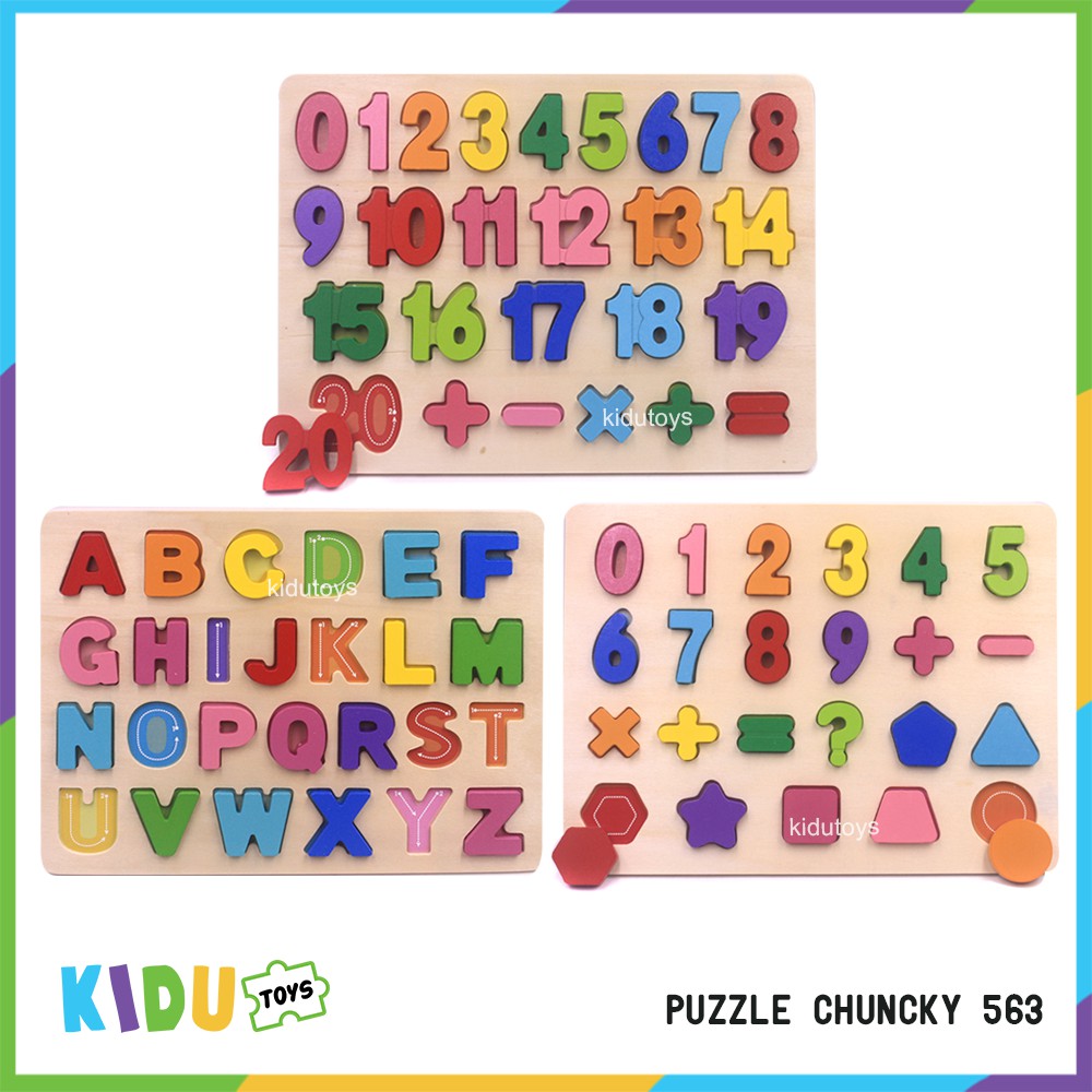 Jual Mainan Anak Puzzle Timbul Huruf Angka Bentuk Wooden Puzzle Chuncky ...