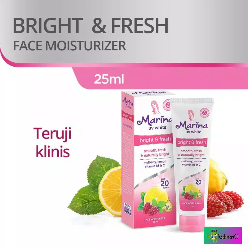 Jual Marina Uv White Bright & Fresh FACE MOISTURIZER 25ML | Shopee ...