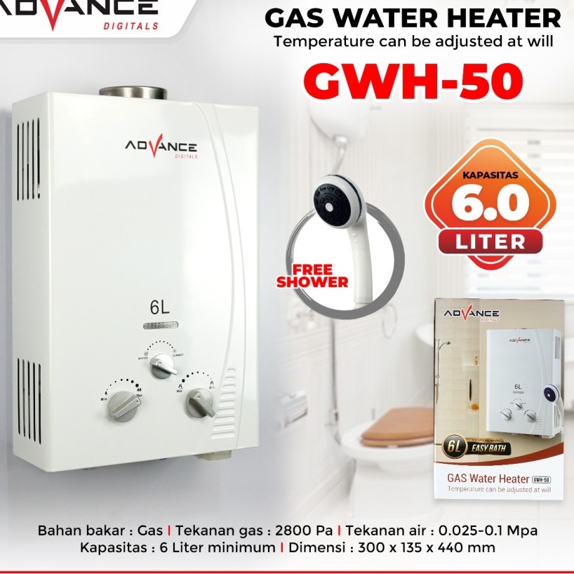 Jual Advance Water Heater Gas GWH-50 Pemanas Air Gas 6 Liter | Shopee Indonesia