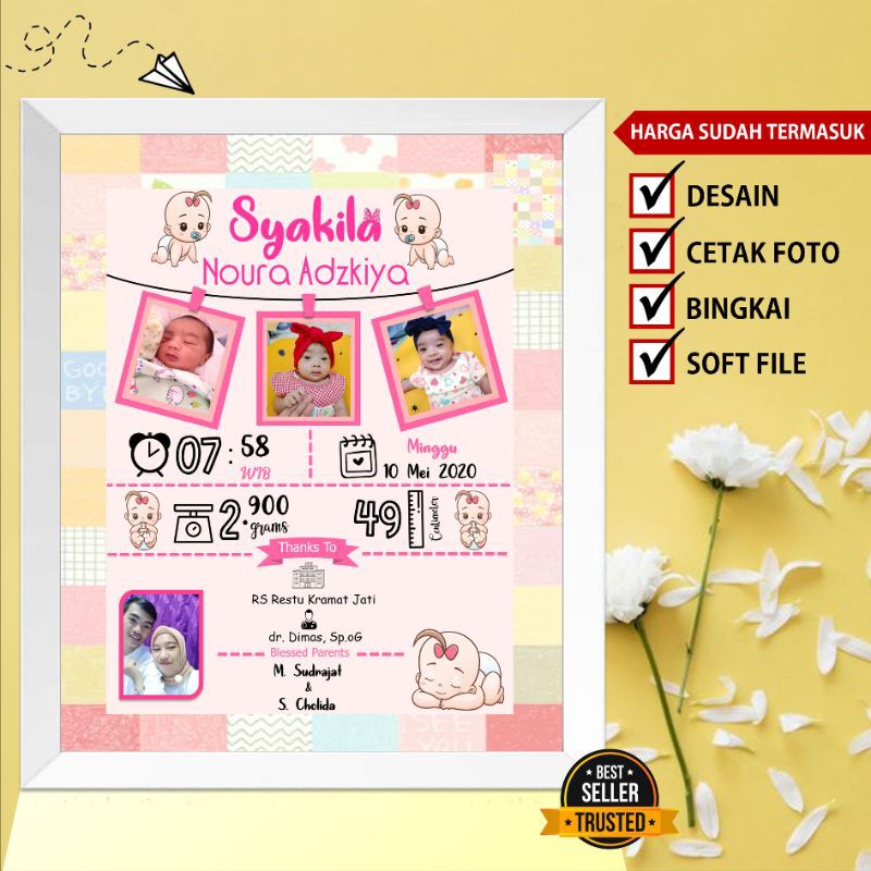 Jual FRAME BIODATA BAYI MINIMALIS/KADO KELAHIRAN AESTHETIC/BINGKAI ...