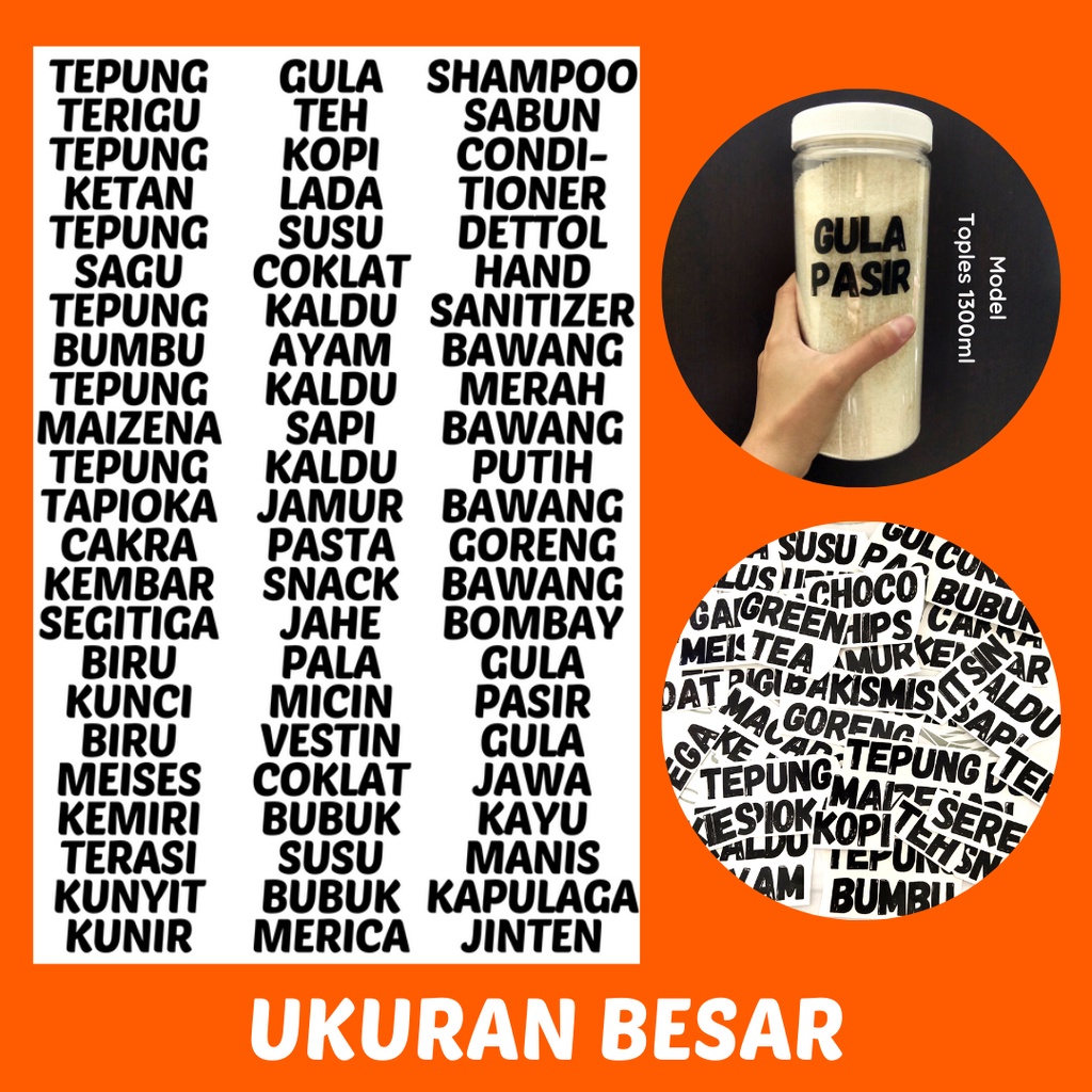 Jual Custom Stiker Sticker Label Nama Ukuran A3 Toples Plastik Tepung ...