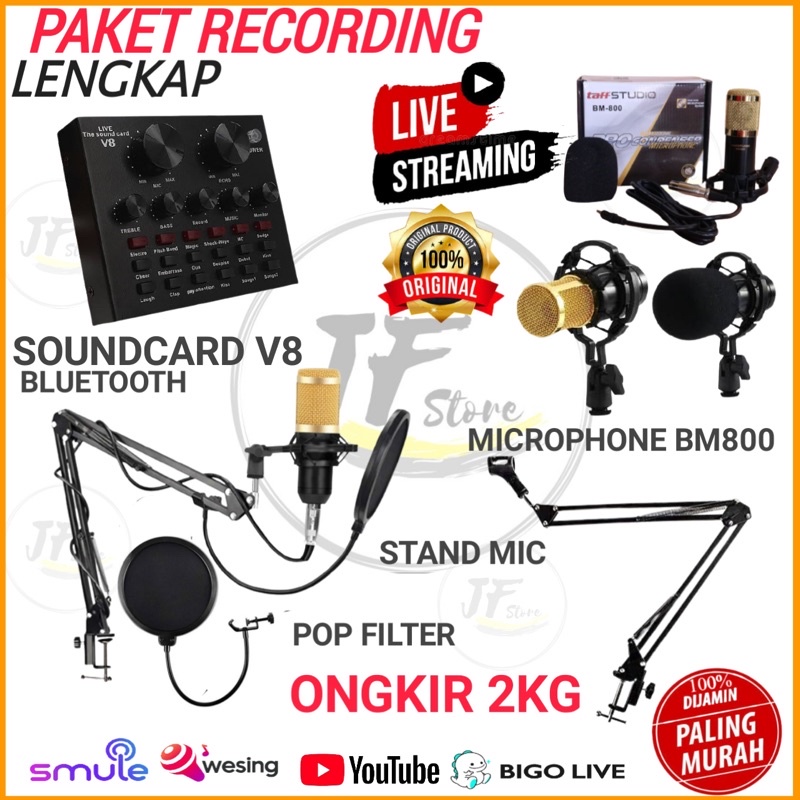 Jual paket lengkap recording soundcard v8 live soundcard murah | Shopee ...