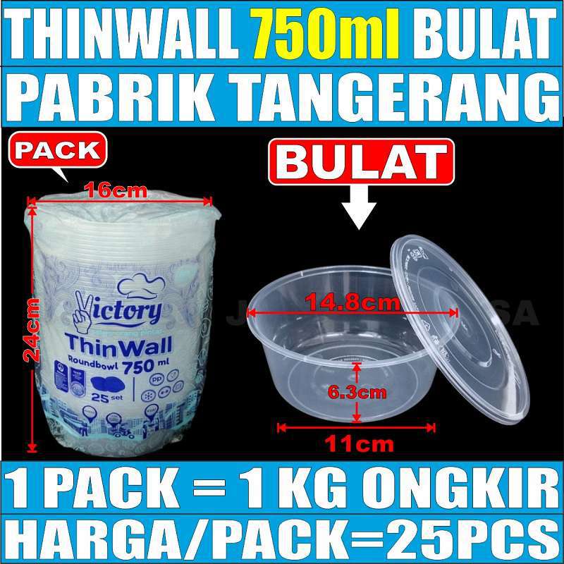 Jual Thinwall Bulat 200ml 300ml 400ml 450ml 500ml 650ml 750ml Per Pack Mangkok Bowl Plastik Var ...