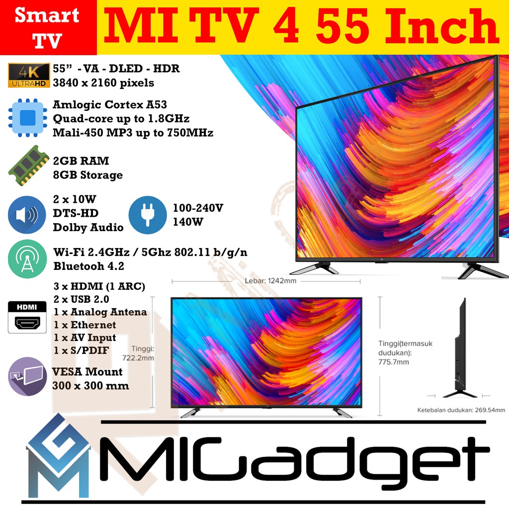 Jual Xiaomi Mi TV 4 55 Inch MiTV 4 55" 4K Mi LED TV 4K 55 Inch HDR ...