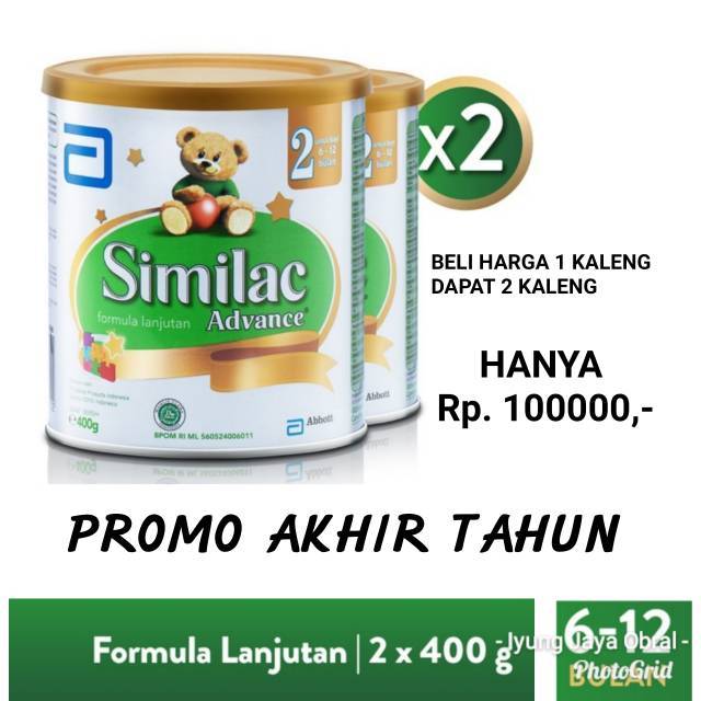 Jual Similac Advance 2 Usia 6-12 Bulan 400gr x 2 kaleng Plain ( Tawar ...