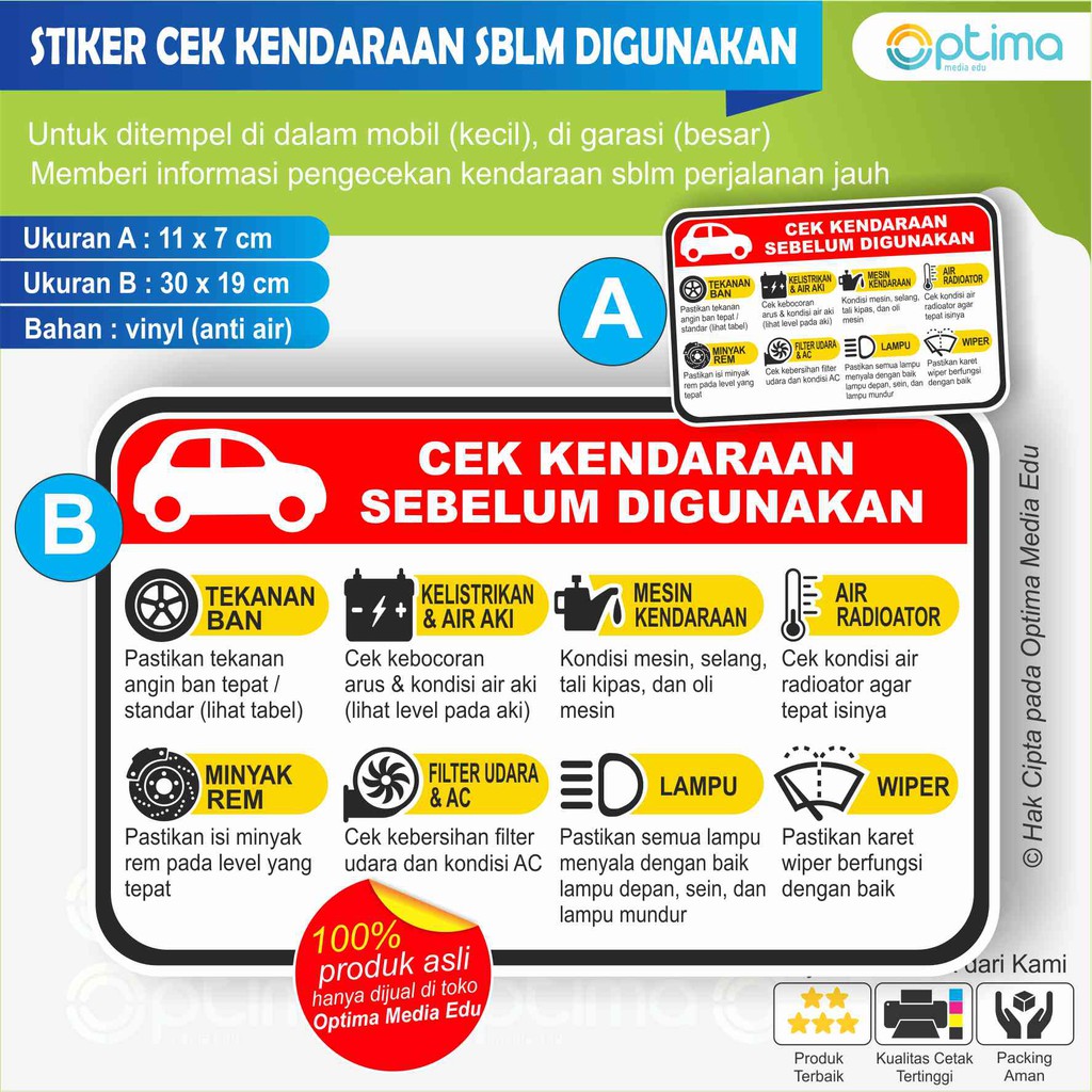 Jual STIKER CEK KENDARAAN SEBELUM DIGUNAKAN | Shopee Indonesia