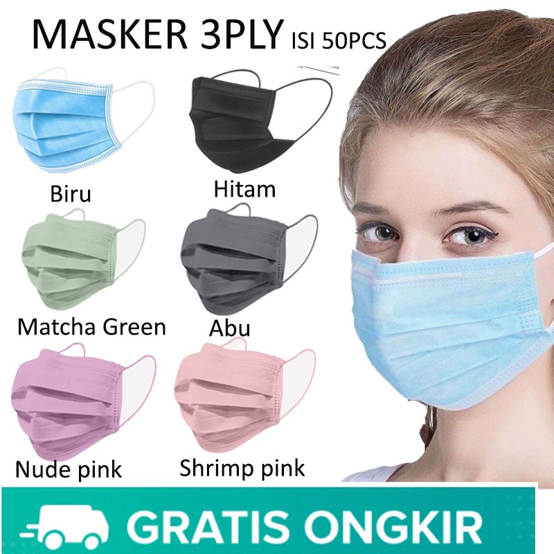 Jual Masker hitam 3 ply isi 50 pcs merek disposable mask non medical ...