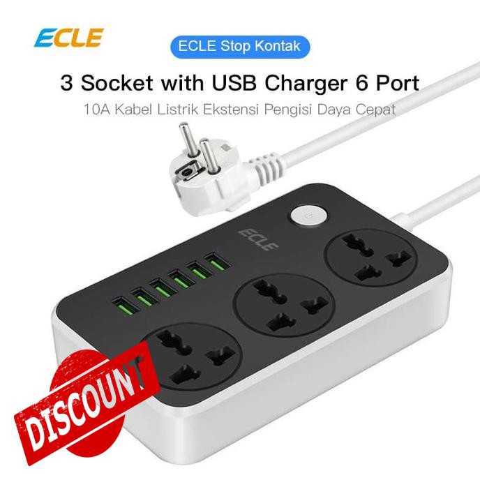 Jual Ecle Power Strip Portable Stop Kontak 3 Power Socket 6 Smart Usb Port Diskon | Shopee Indonesia