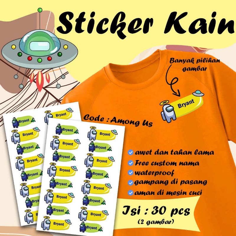 Jual [GIANTPALACE] STICKER KAIN ANAK COWOK CUSTOM NAMA BERKARAKTER LUCU ...