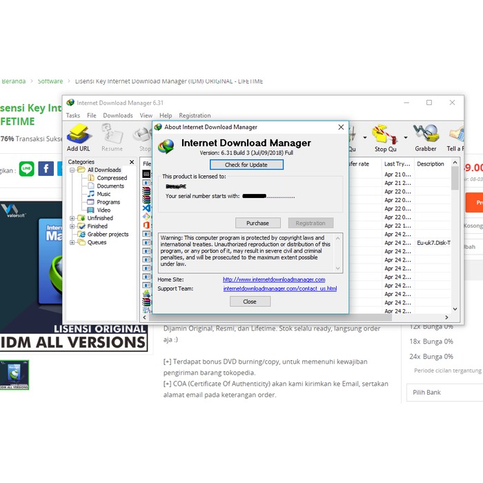 Jual Lisensi Key Internet Download Manager (IDM) - ORIGINAL | Shopee ...