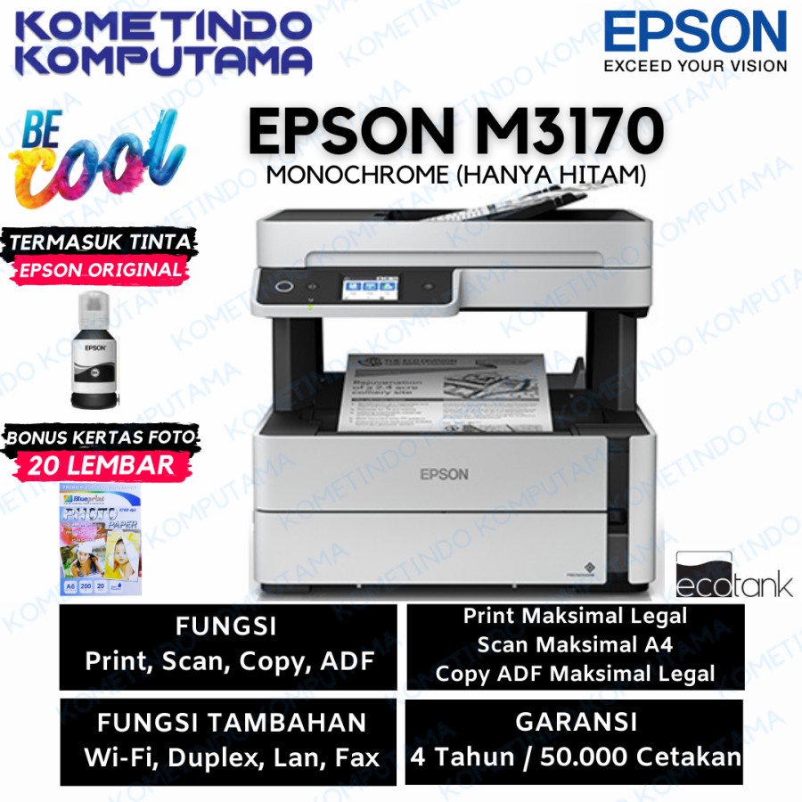 Jual M3170 PSC WIFI ADF FAX Ink Tank Print Printer Epson EcoTank ...