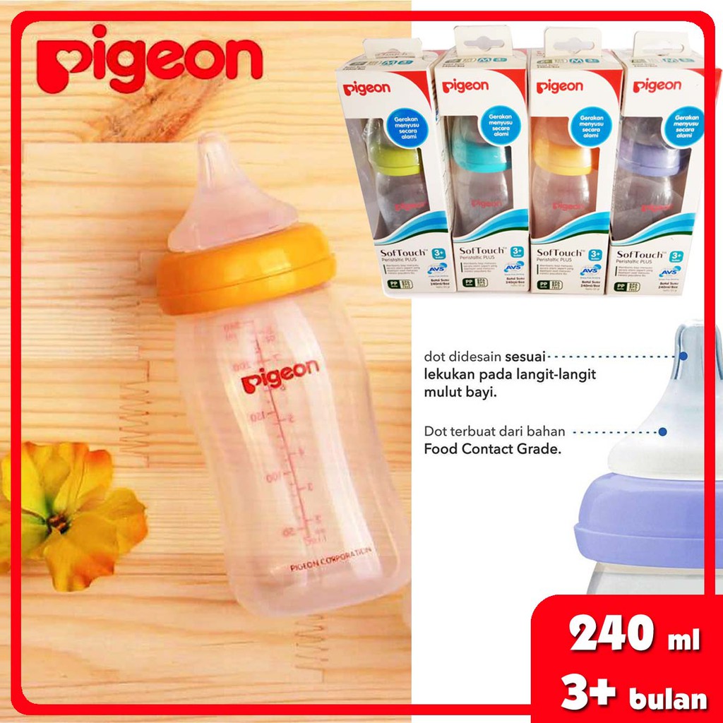 Jual PIGEON Soft Touch Peristaltic PLUS Wide Neck Bottle 240ml Nipple M 3-5 Bulan Botol Susu ...