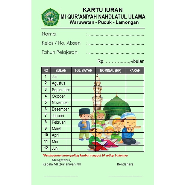 Jual KARTU INFAQ WATERMARK CUSTOM/KARTU IURAN/IURAN BULANAN/SPP/IURAN ...