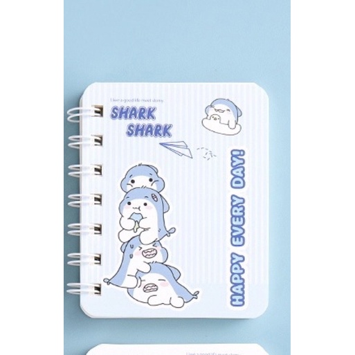 Jual notebook a7 notes notepad ring motif hiu lucu biru blue baby shark ...
