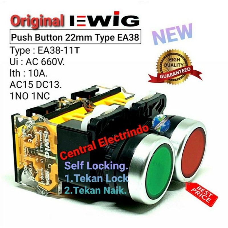 Jual Push Button EWIG EA38-11T Flat Self Locking 22mm 10A AC 660V ...