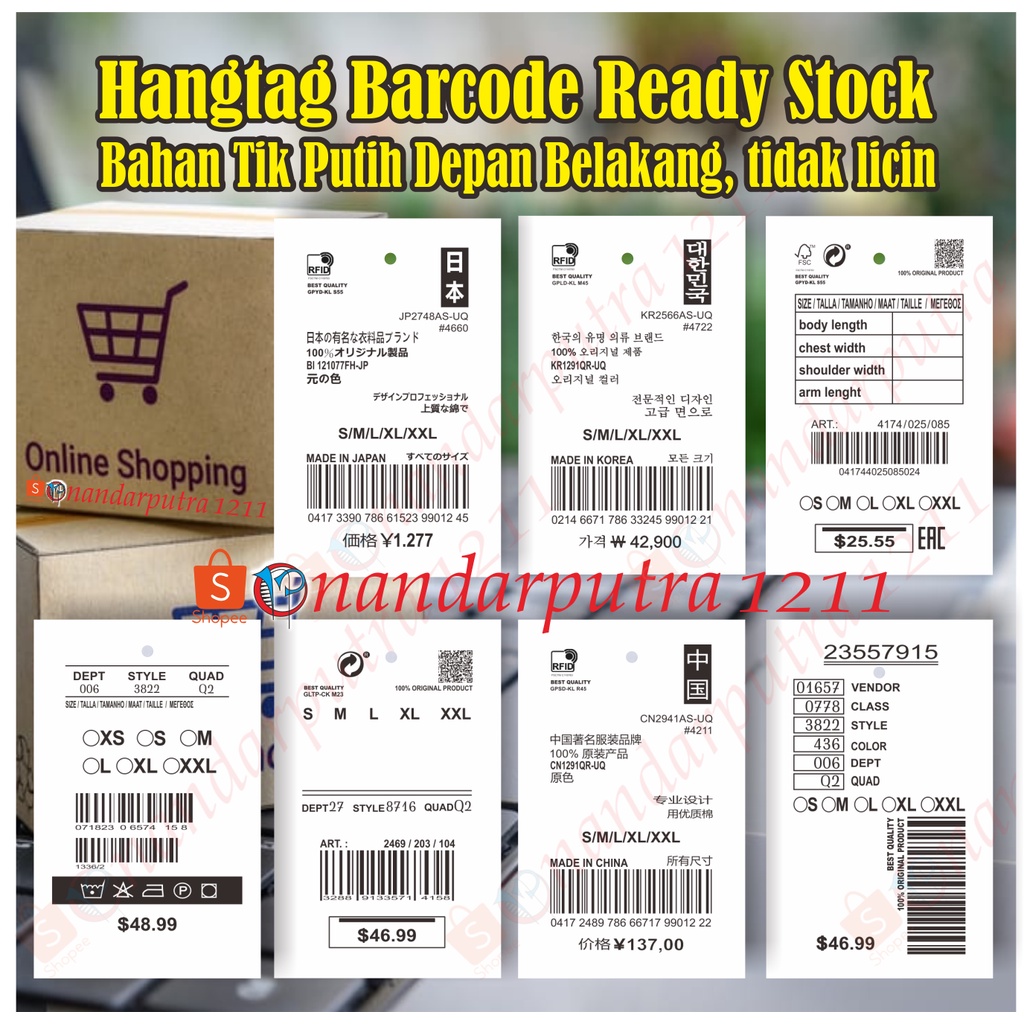 Jual (100pcs) Hangtag Barcode Ready Stock Depan Belakang Putih/Hangtag ...