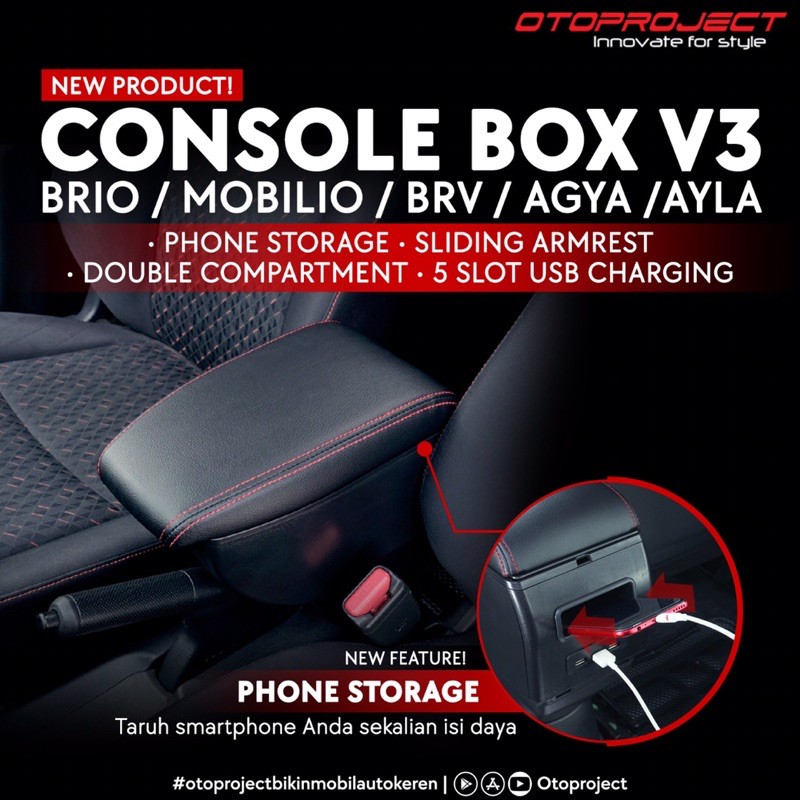 Jual Console Box Arm Rest All new Brio, BRV, Mobilio with USB V3 ...