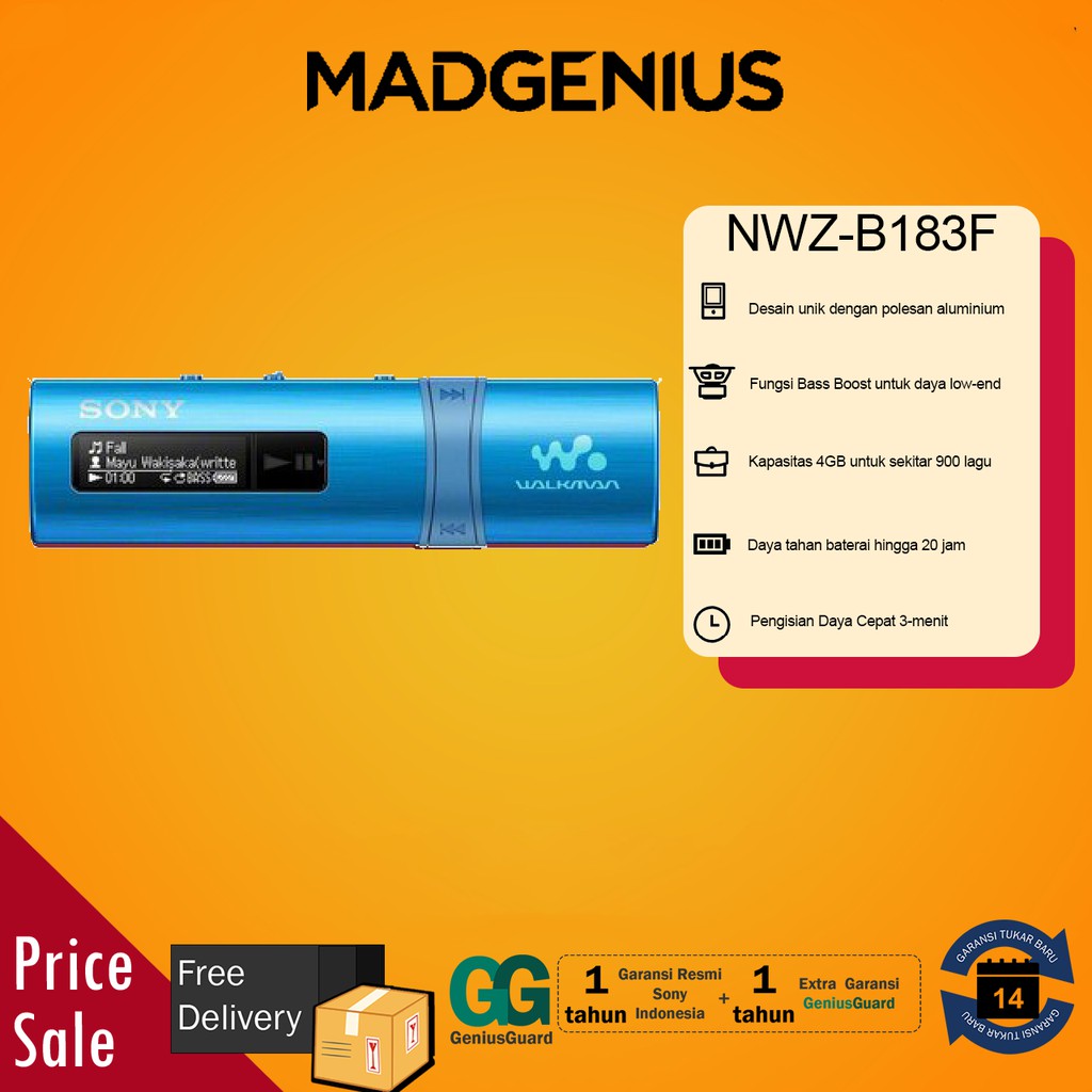 Jual Sony Original NWZ-B183F / NWZ B183F / NWZB183F Blue 4GB Walkman ...