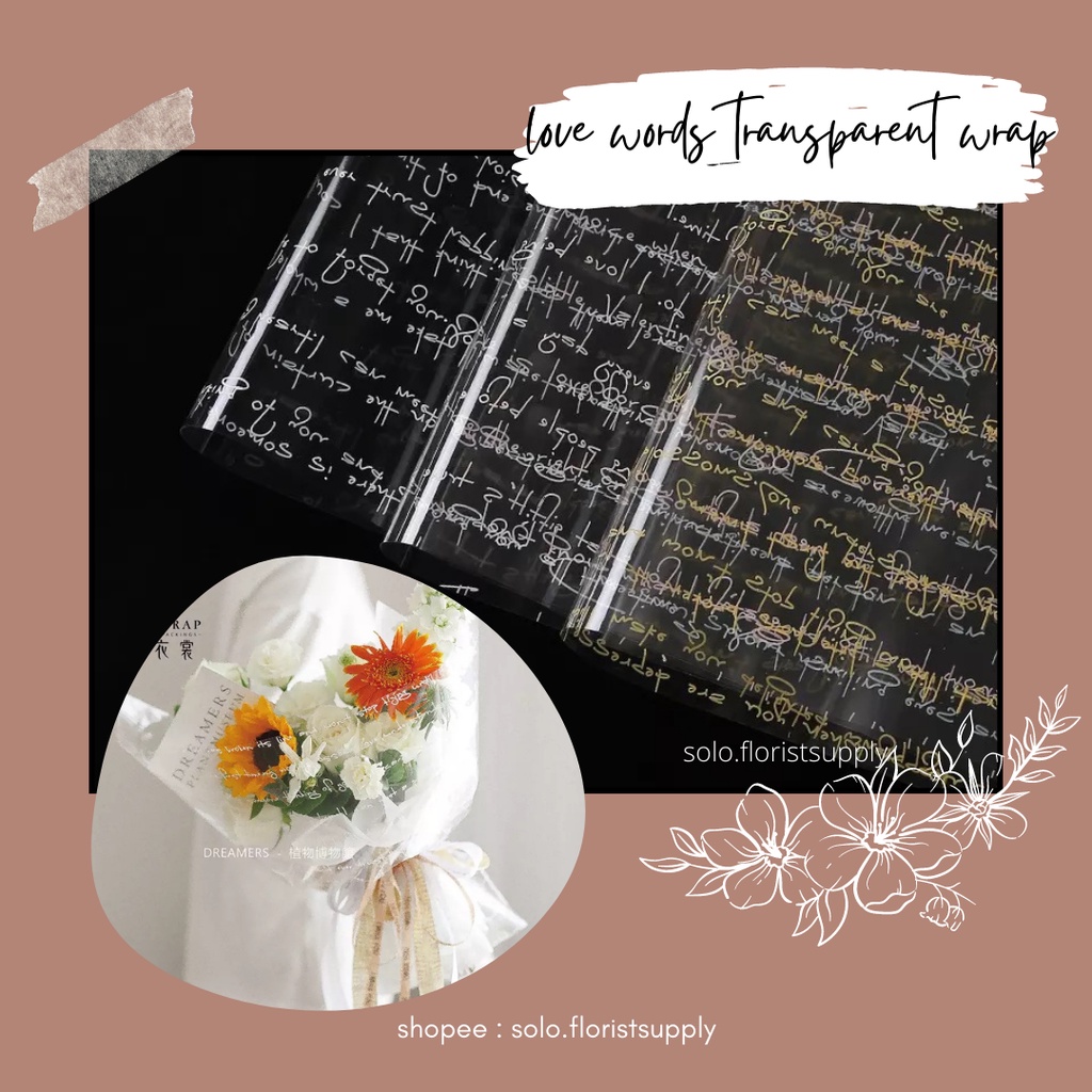 Jual ECER LOVE WORDS TRANSPARENT WRAPPING CELLOPHANE OPP BENING MOTIF ...