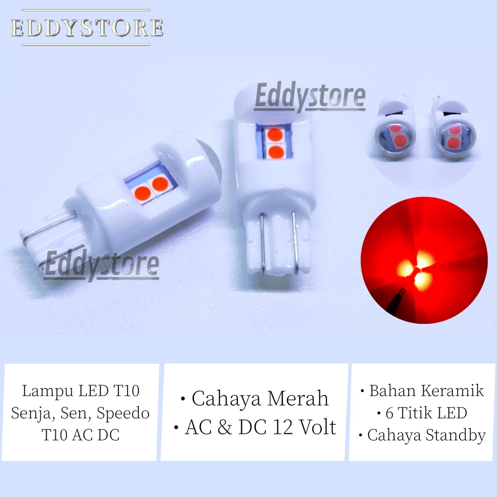 Jual Lampu LED T10 AC DC 12 volt 6 Titik LED senja, sen, speedo, Mode ...