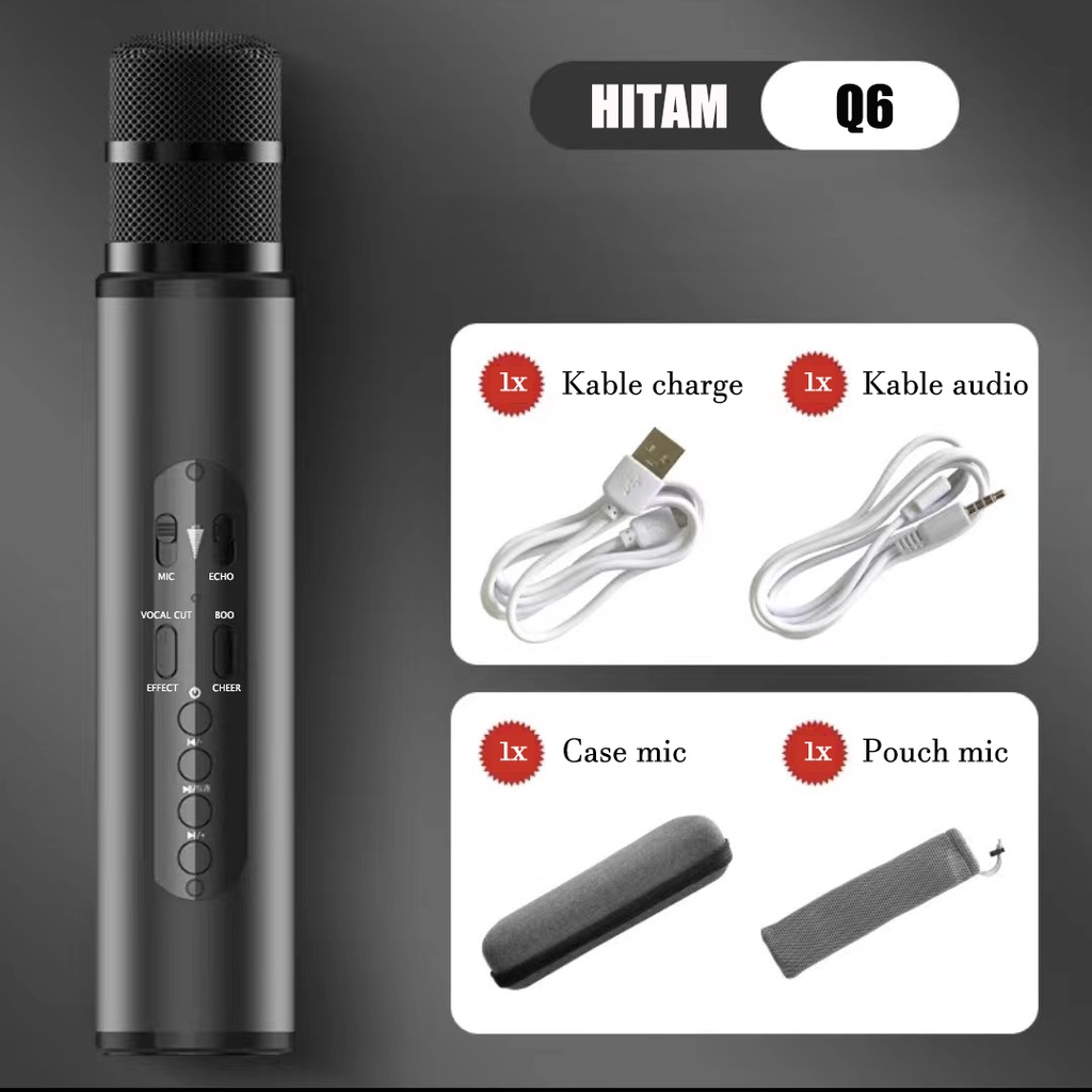 Jual Mic Duet Bluetooth Mic Karaoke Wireless Q6 Portable KTV Microphone Bluetooth | Shopee Indonesia