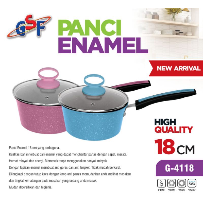Jual PANCI SUSU GSF 4118 Teflon Enamel 18cm Pink Biru Tutup Kaca ...