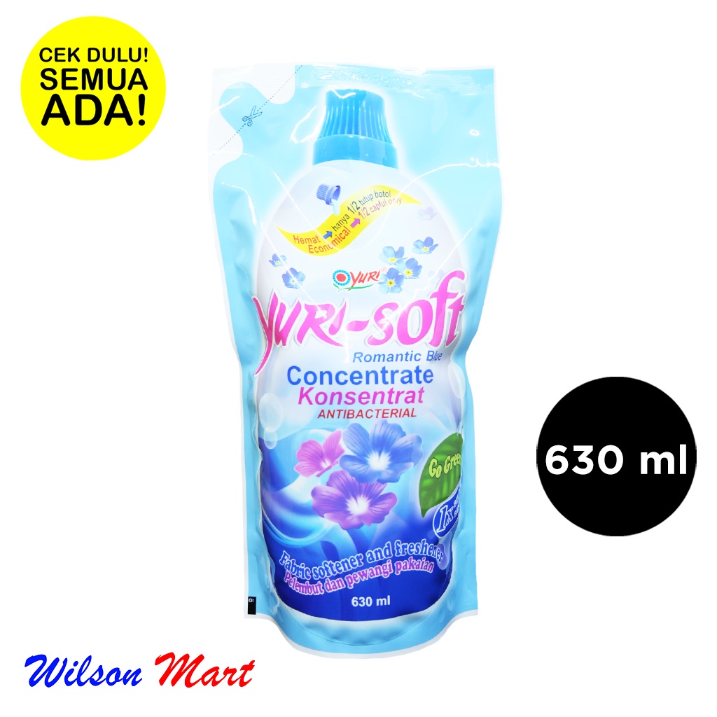 Jual YURI SOFT ROMANTIC BLUE 630 ML REFILL FABRIC SOFTENER AND FRESHENER | Shopee Indonesia
