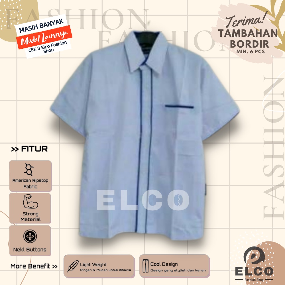 Jual Baju seragam kerja kemeja lengan pendek baju pdh putih list biru ...