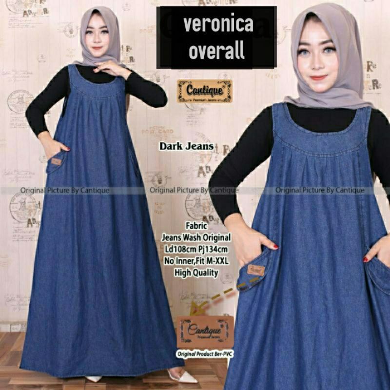 Jual Veronica Overall Jeans Wanita Polos Dress Baju Kodok Terbaru Fit XXL BB 50-80KG (COD ...