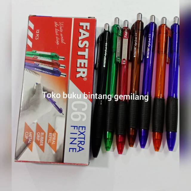 Jual 1 PACK PEN FASTER C6 EXTRA FINE model cetekan / pena pulpen isi 12 ...