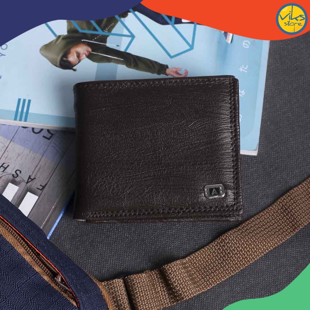 Jual Dompet Cowok Pria Bahan Kulit Sintesis Wallet Polos Hitam Coklat ...