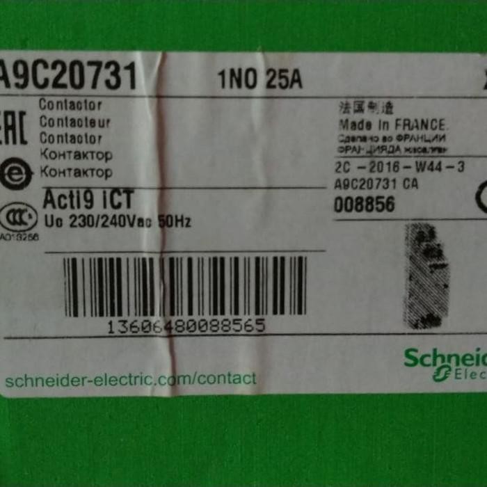 Jual SCHNEIDER ICT CONTACTOR DIN 25A 1NO A9C20731/SCHNEIDER A9C20731 ...
