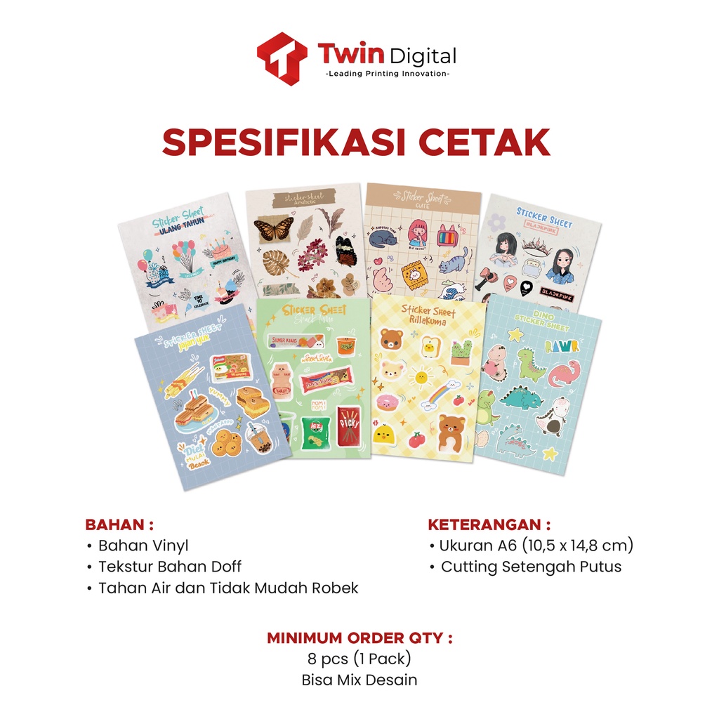 Jual Twindigital Cetak Sticker Sheet Pack Kiss Cut Sticker Sheet HP ...