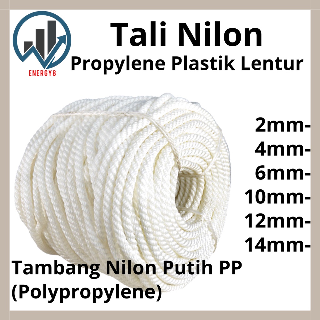 Jual TALI NILON 6mm - PROPYLENE PP PLASTIK LENTUR - TAMBANG PUTIH (PER ...