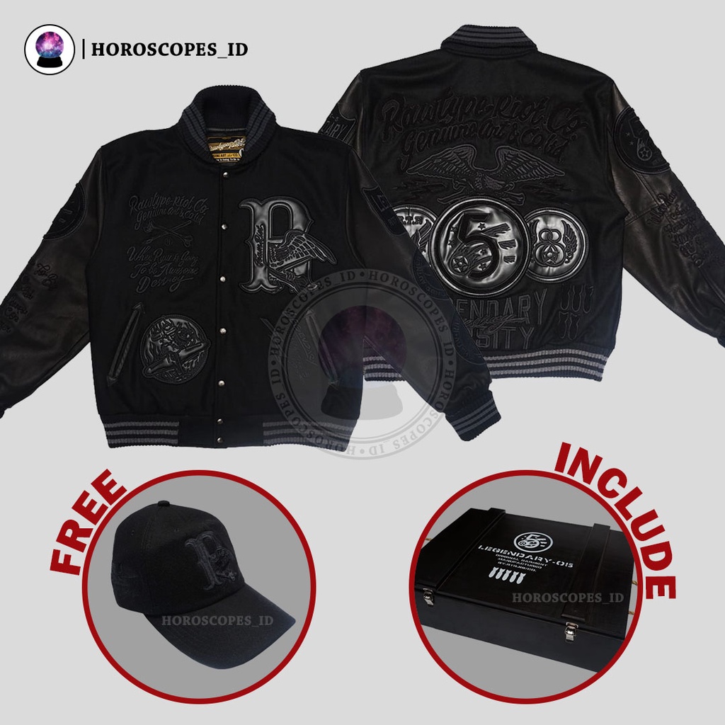 Jual Varsity Jacket Legendary 5 Rawtype Riot RTR Black on Black Size XL ...