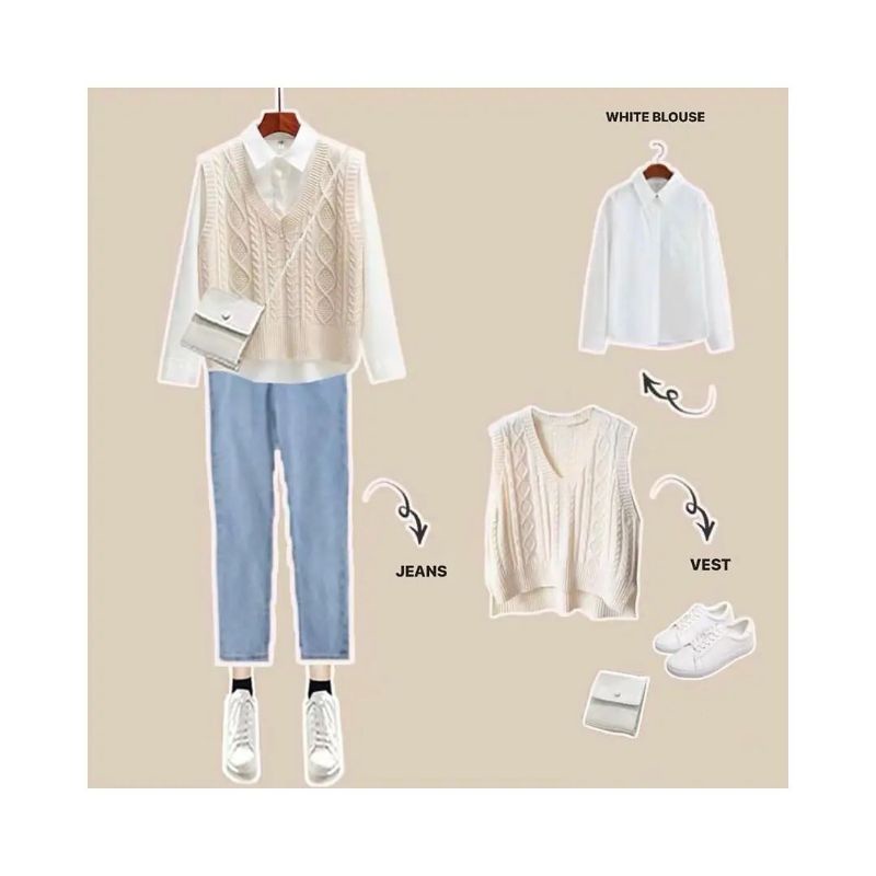 Jual One Set Korean style simple 3 in 1 (Kemeja +Vest impor + Celana ...