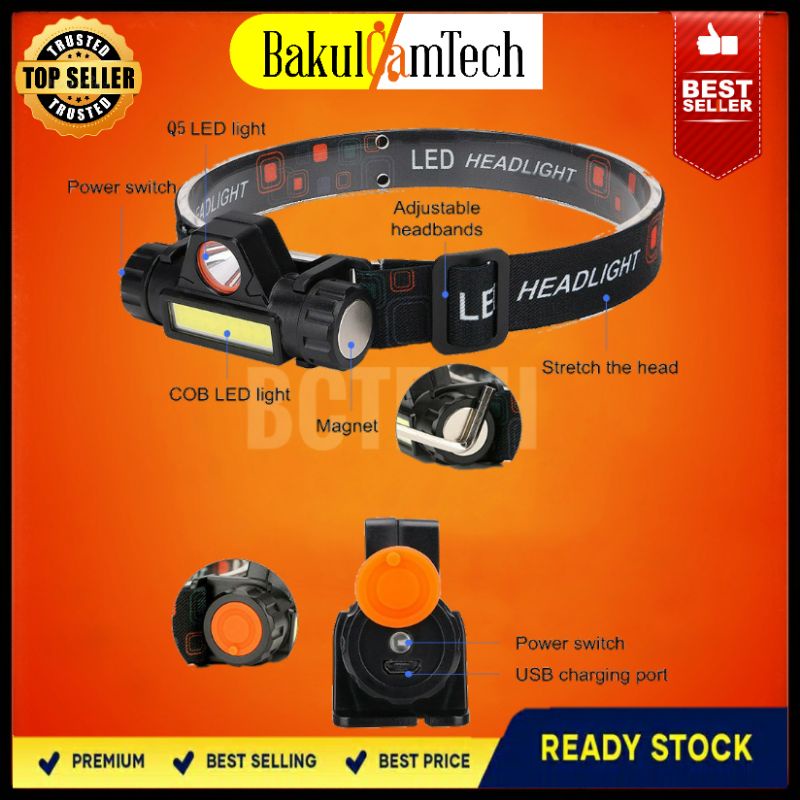 Jual Senter Kepala Mini 1922 Head Lamp Led COB Rechargeable Plus Magnet ...