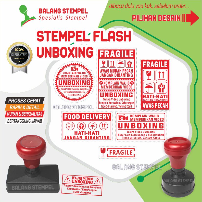 Jual Stempel Flash Unboxing Stampel label Fragile packing kardus Cap ...