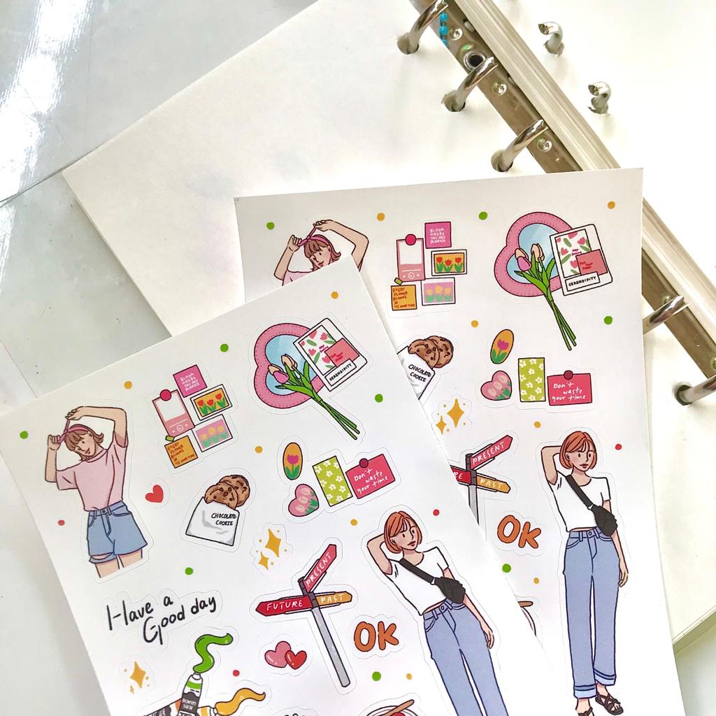 Jual Korean girl sticker sheet/ stiker gadis korea/ stiker ootd ...